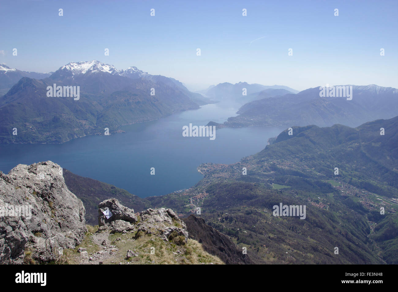 Como lake with peninsular Bellagio and Grigne, view from Monte Grona in ...