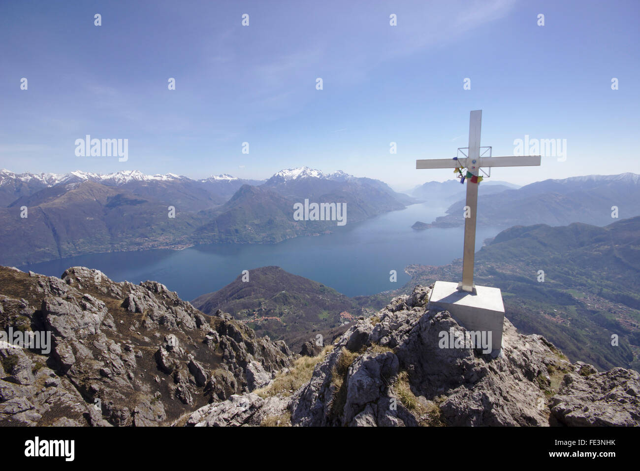 Cross on Monte Grona, with Lake Como, Bellagio and Grigne, Italy Stock ...