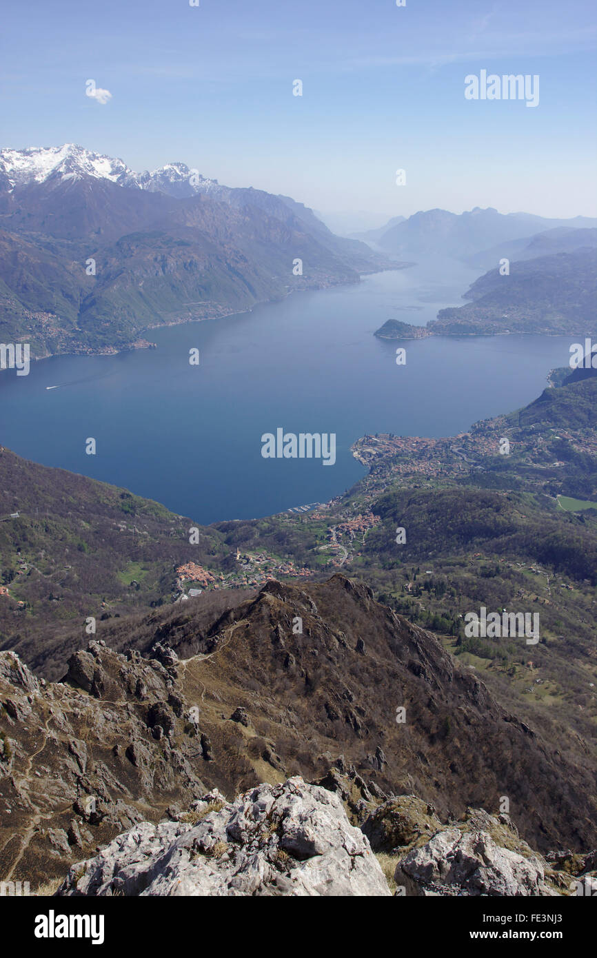 Como lake with peninsular Bellagio and Grigne, view from Monte Grona in ...
