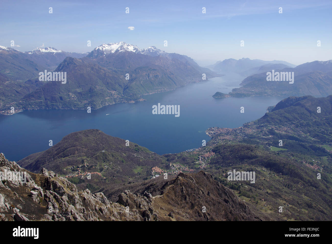 Como lake with peninsular Bellagio and Grigne, view from Monte Grona in ...