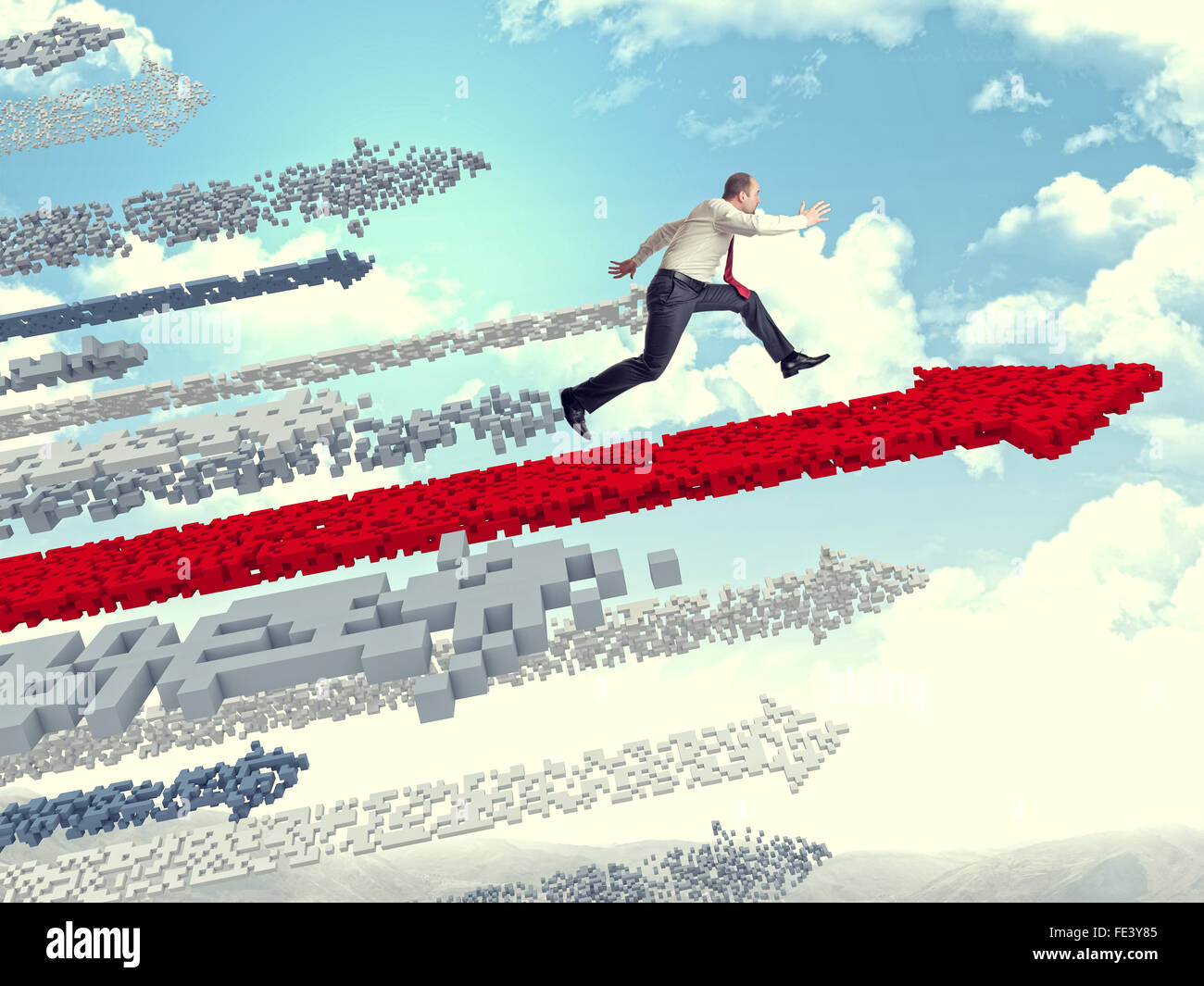 running man and abstract 3d arrow Stock Photo - Alamy