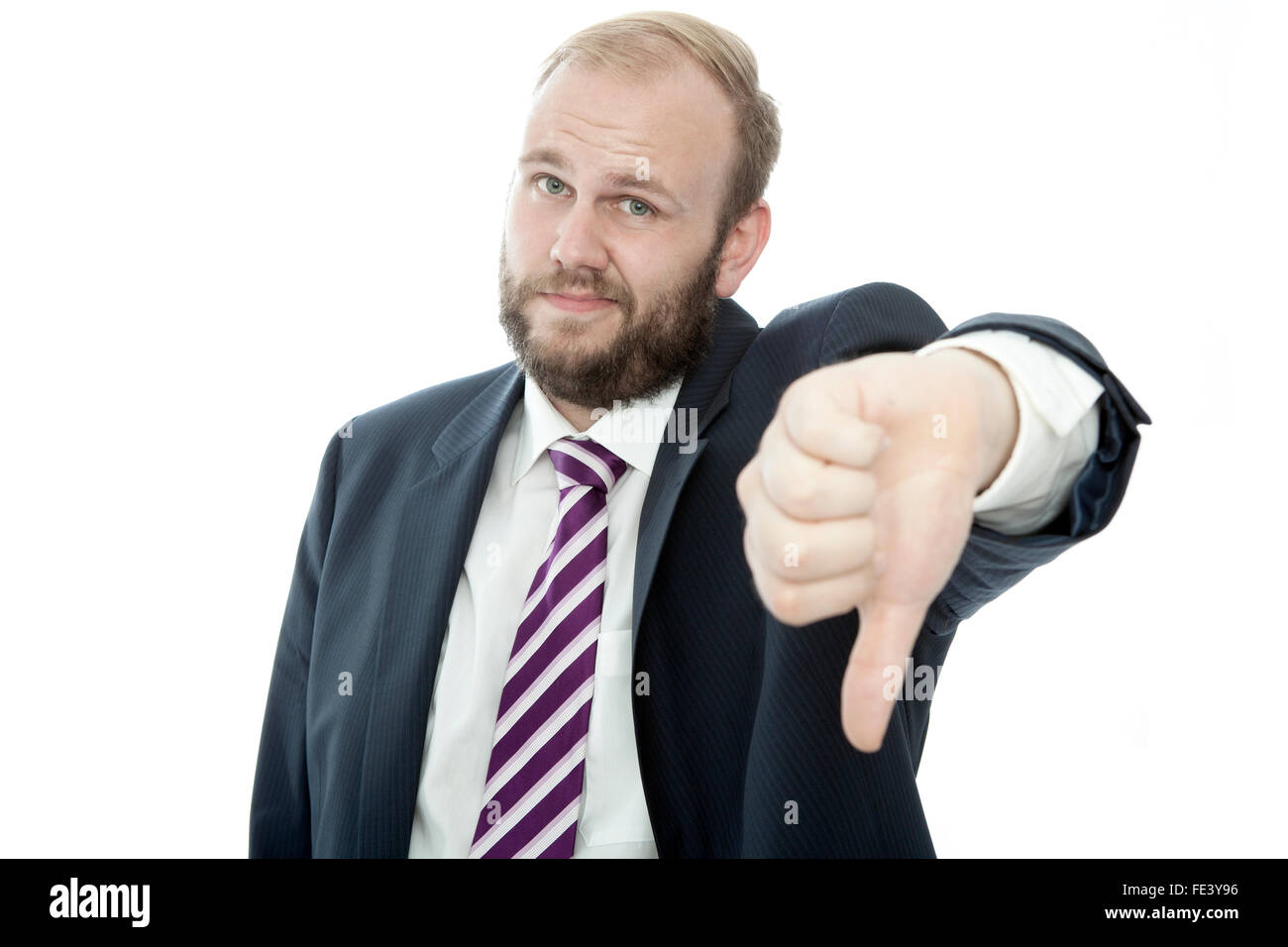 beared business man thumbs down Stock Photo - Alamy