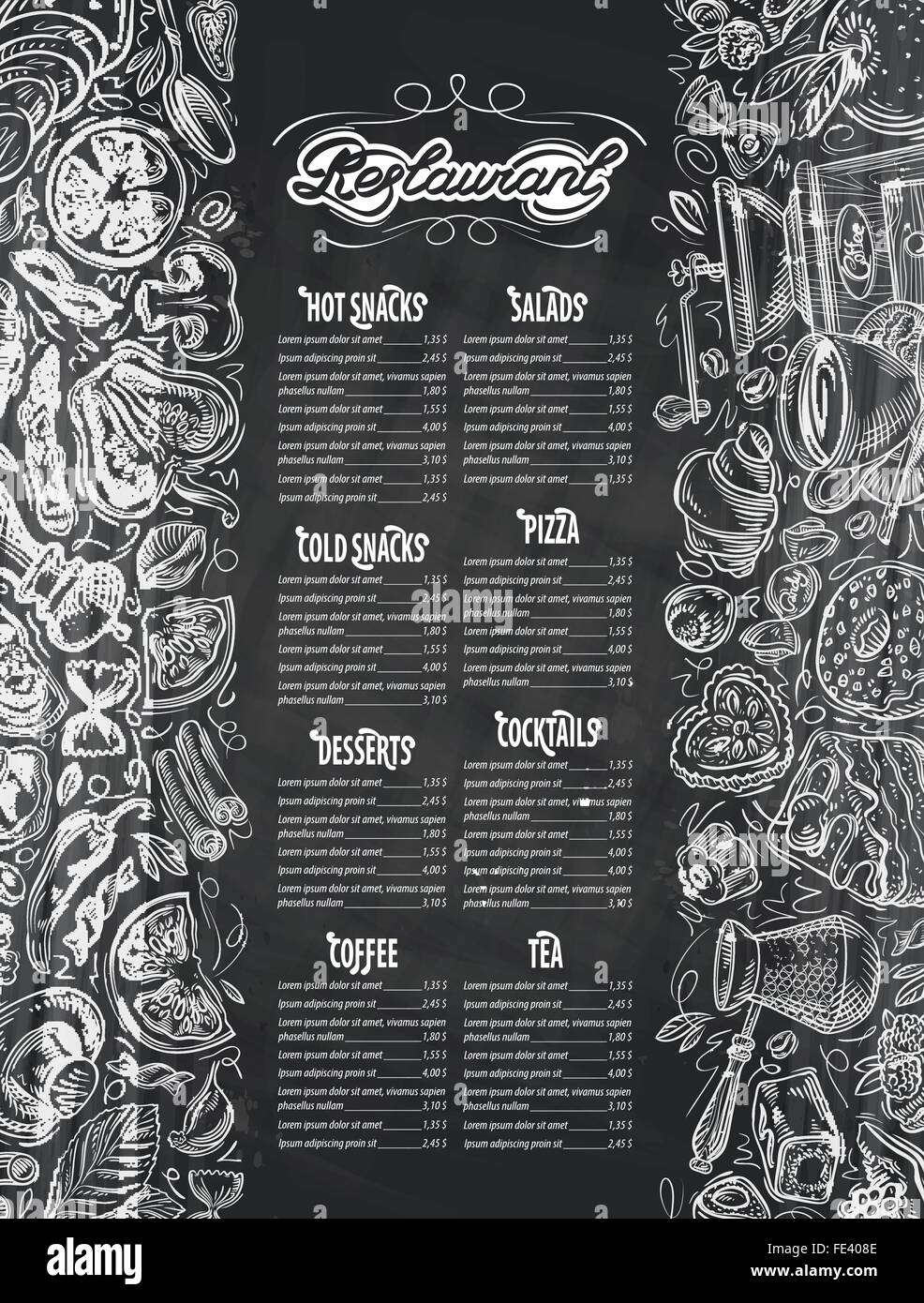 vector hand drawn menu restaurant sketch and food, drinks doodle Stock ...