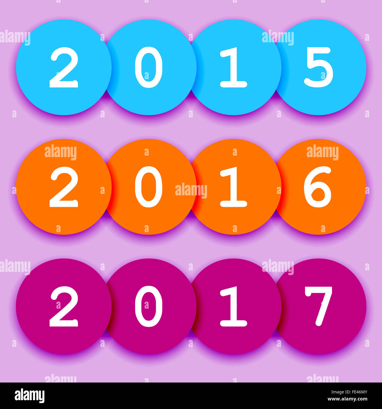 Fun year 2015-2017 symbols or calendar signs, colorful circles with ...