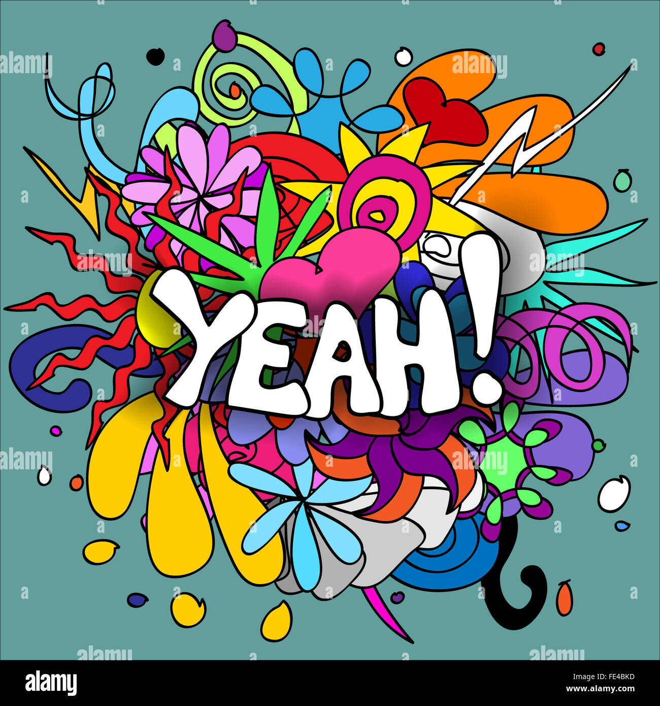 Fun, colorful doodle background with cool YEAH text Stock Photo - Alamy