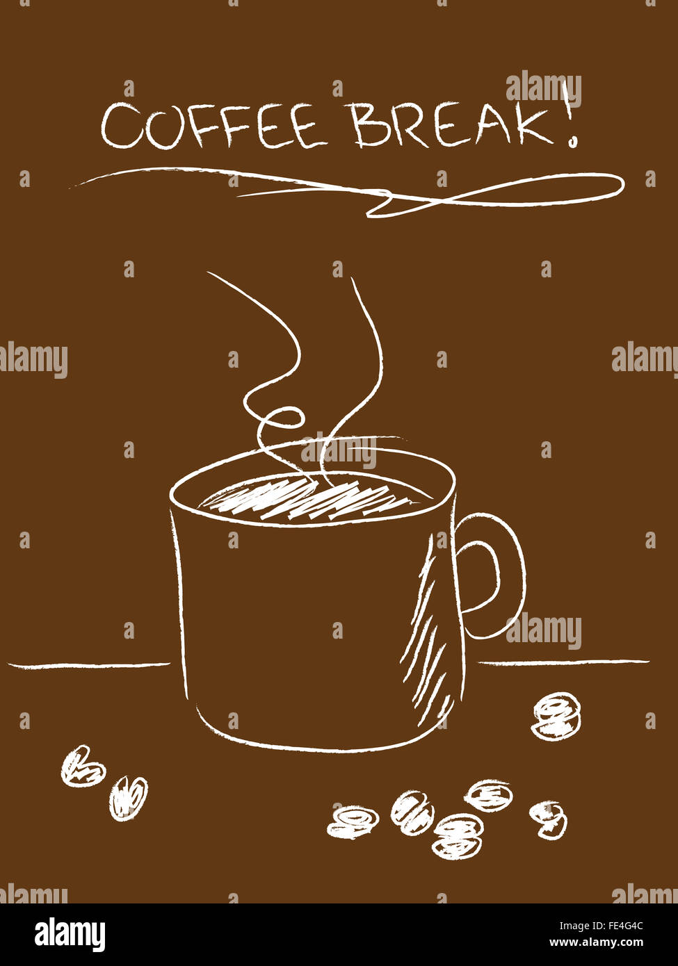 Coffee break concept with simple drawn mug and beans on brown Stock ...
