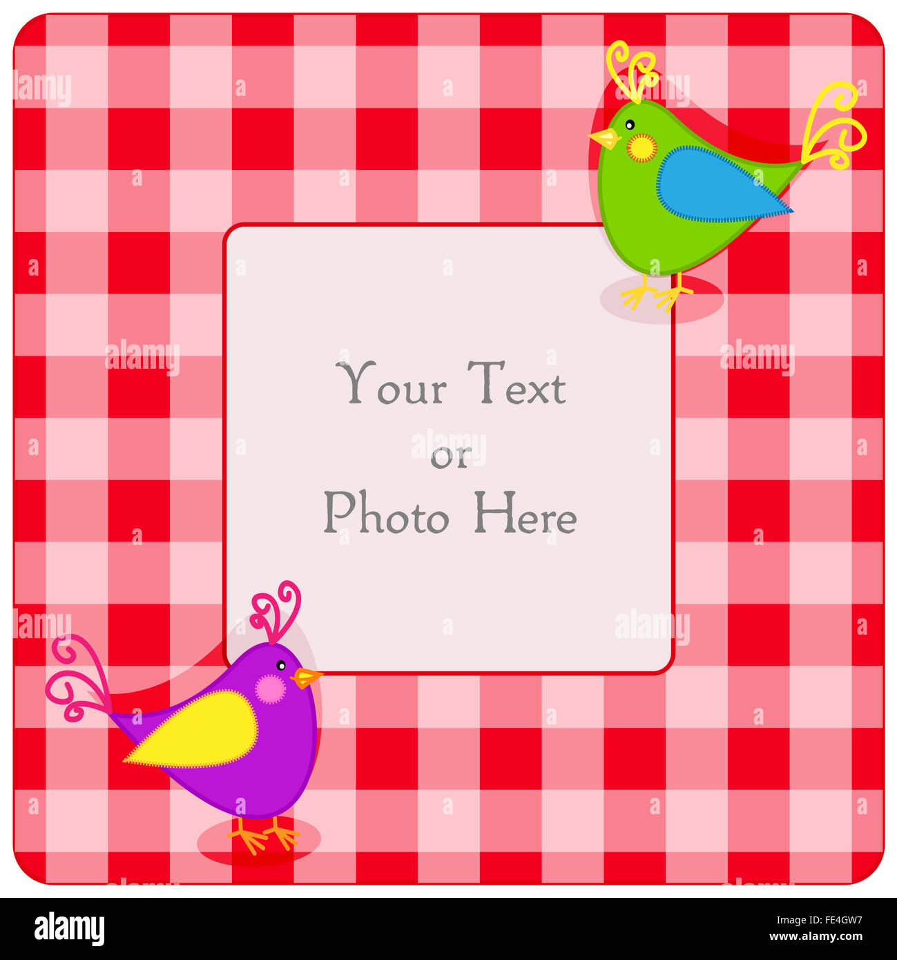 Cute red plaid frame with little birds and copy space Stock Photo - Alamy