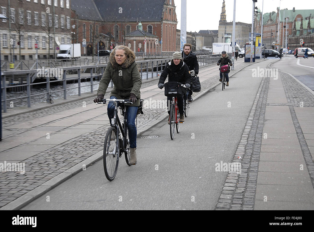 Copenhagen, Denmark. 4th February, 2016. Danish bikers ride bicycle on ...