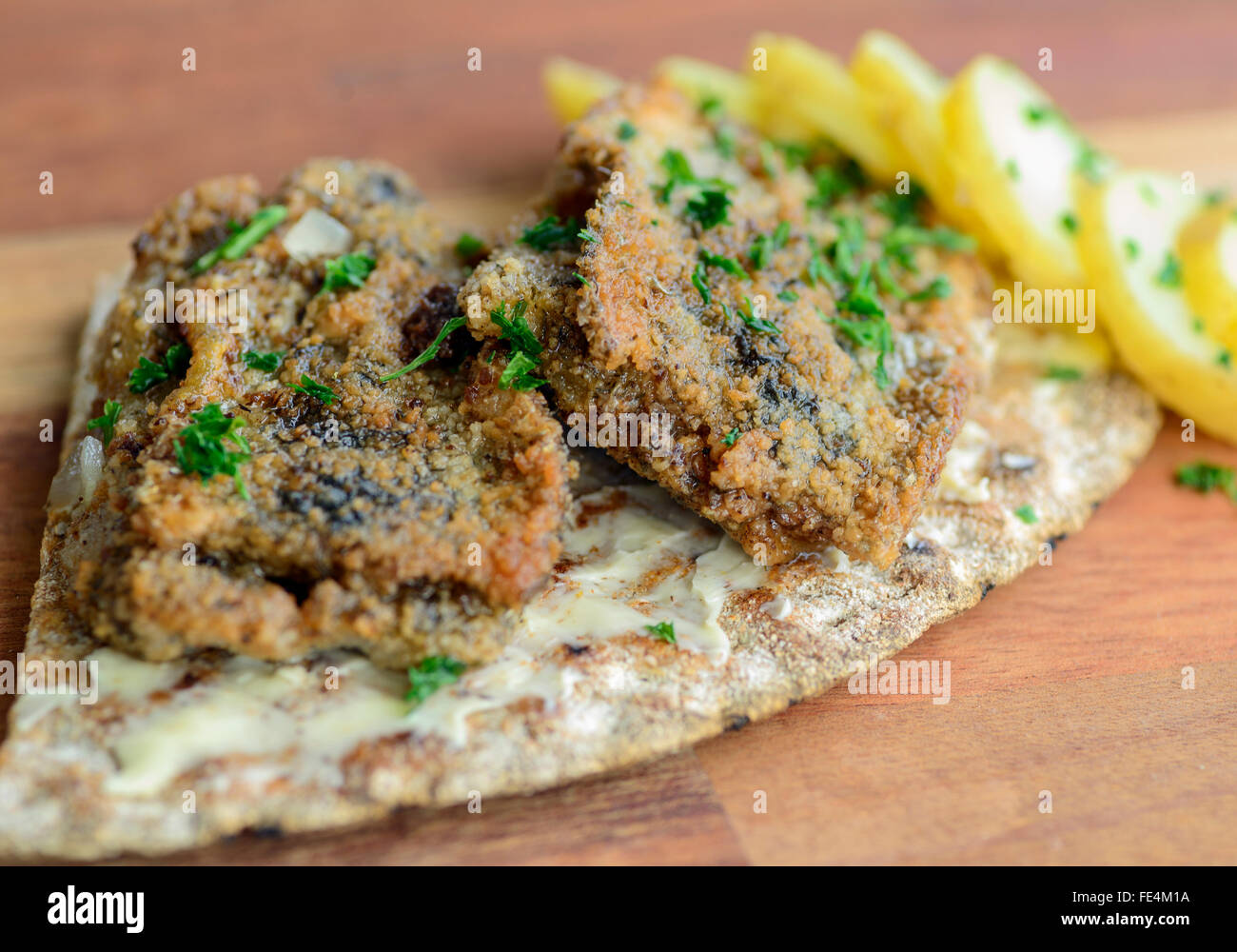 Swedish pickled fried herring flounder crispbread sandwich Stock Photo ...