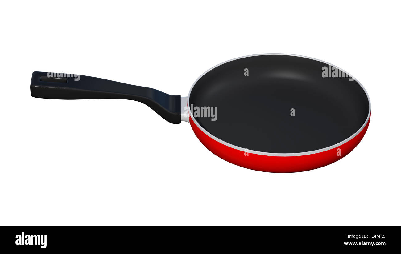 3D digital render of a red frying pan isolated on white background ...