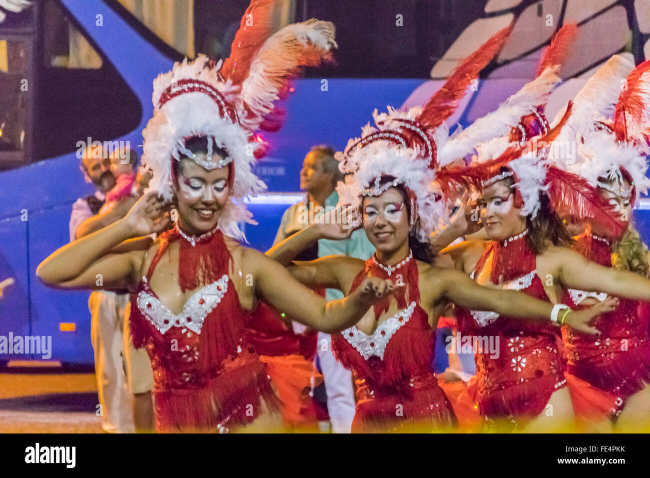 MONTEVIDEO, URUGUAY, JANUARY - 2016 - Attractive costumed women dancing ...