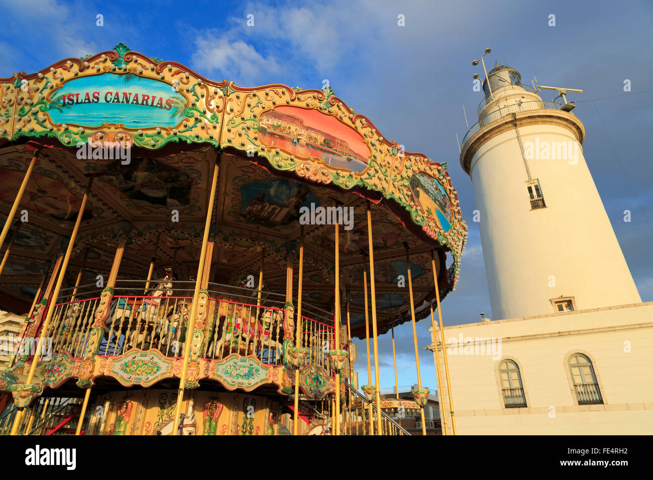 Carousel & Lighthouse, Port of Malaga, Andalusia, Spain, Europe Stock ...