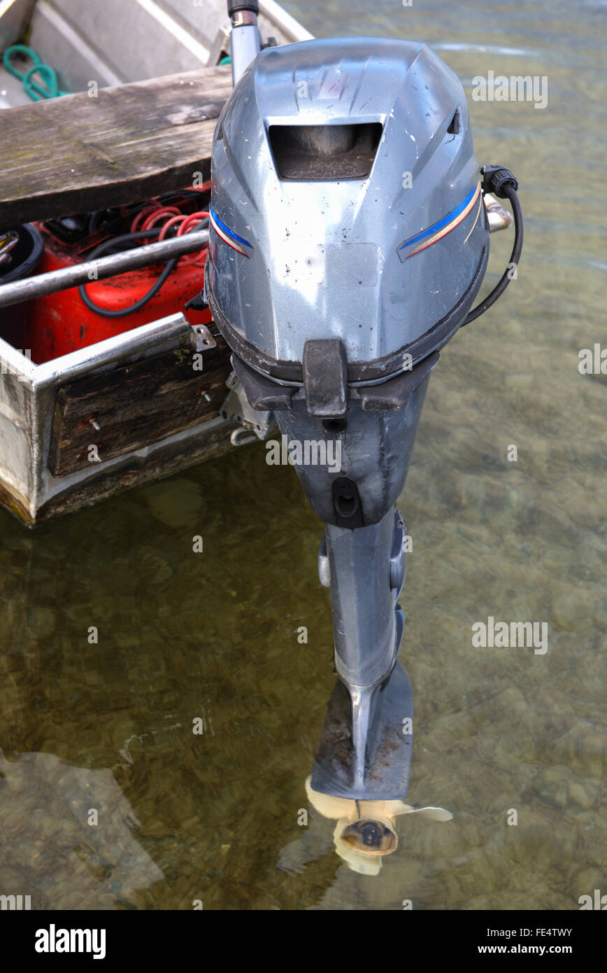 outboard engine on a fisherboat made from aluminium Stock Photo - Alamy