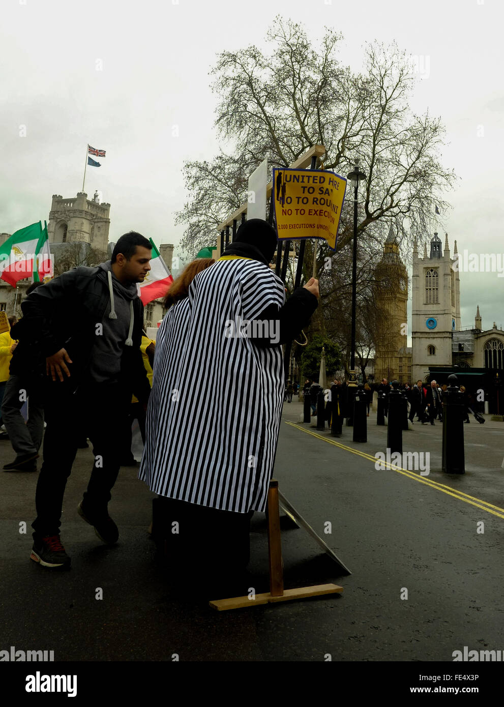 London,UK. 4th February. 2016. Iranian exiles protest outside the QE2 ...