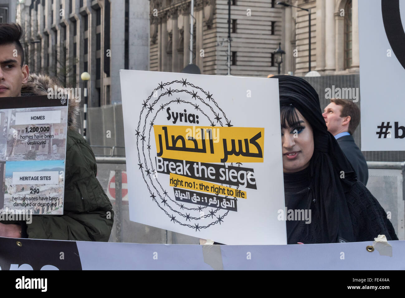 London, UK. 4th February, 2016. Syrians protest outside the QE2 ...