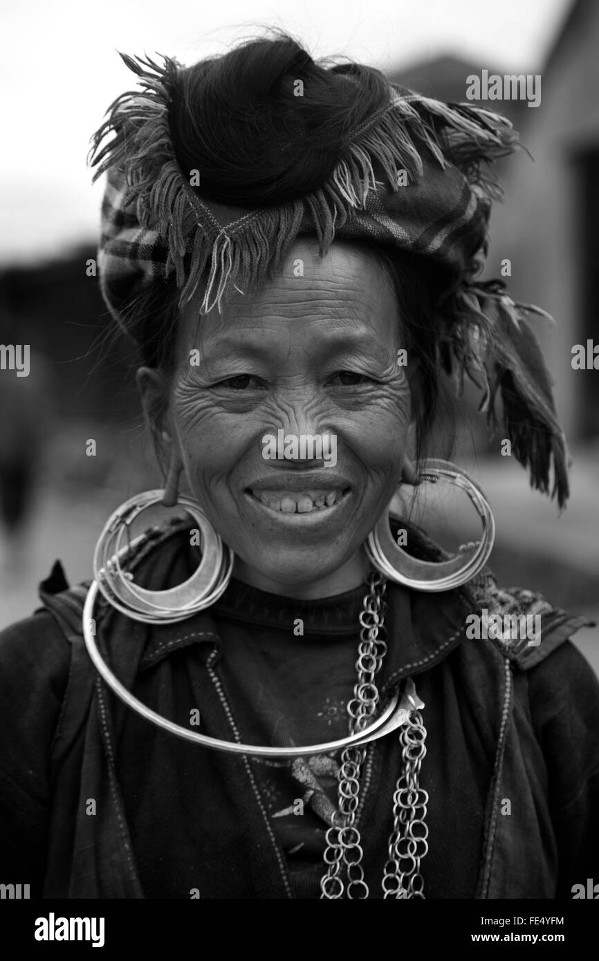 Hmong ethnic groupe, in Vietnam. It's old Hmong women in a market on a ...