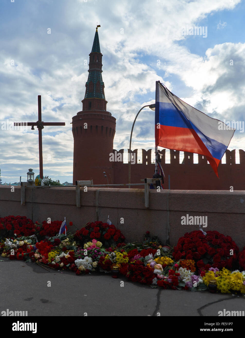 Moscow, Russian Federation - APRIL 2, 2015, Cross and Russia flag on ...