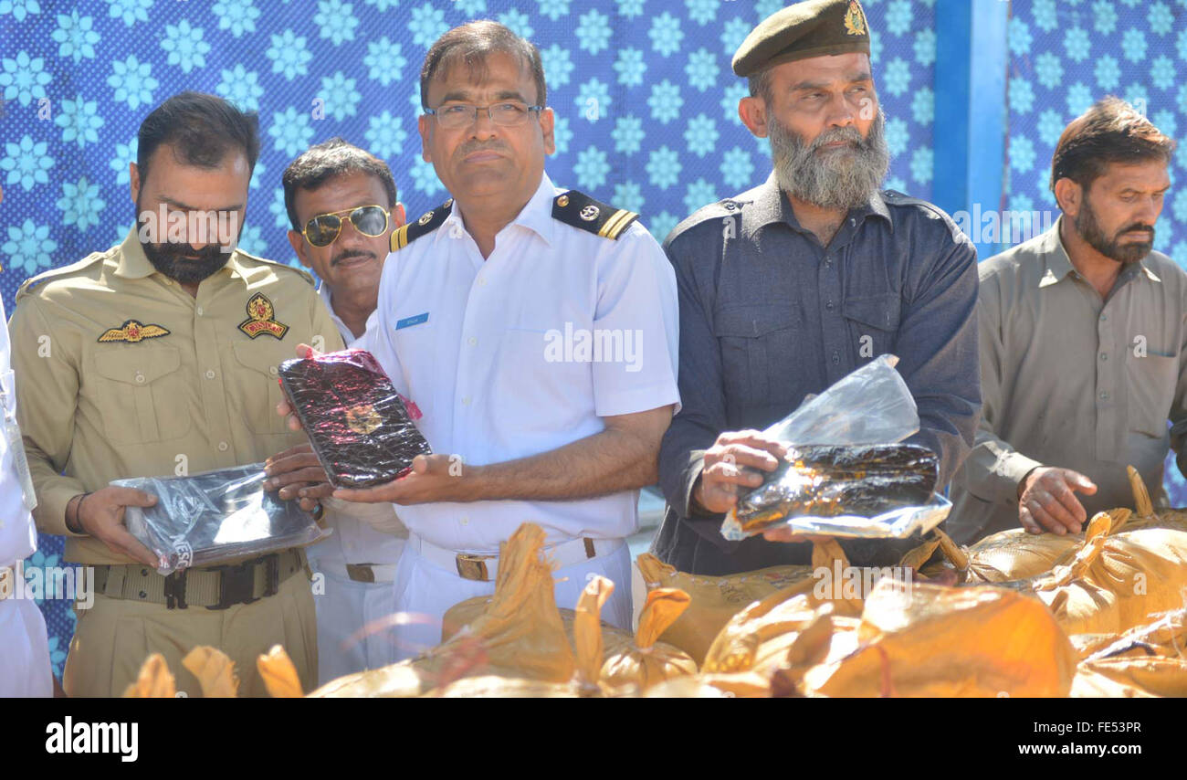 Customs staffs are exposing seized 3400 Kilograms of contraband charas ...