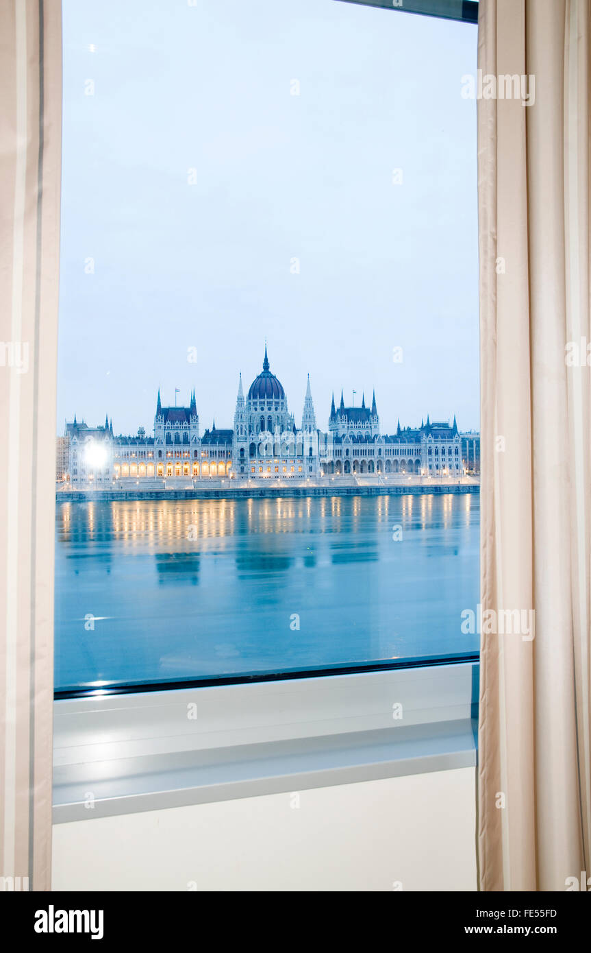 Europe, Hungary, Budapest, Hotel Novotel Budapest Danube. View from ...