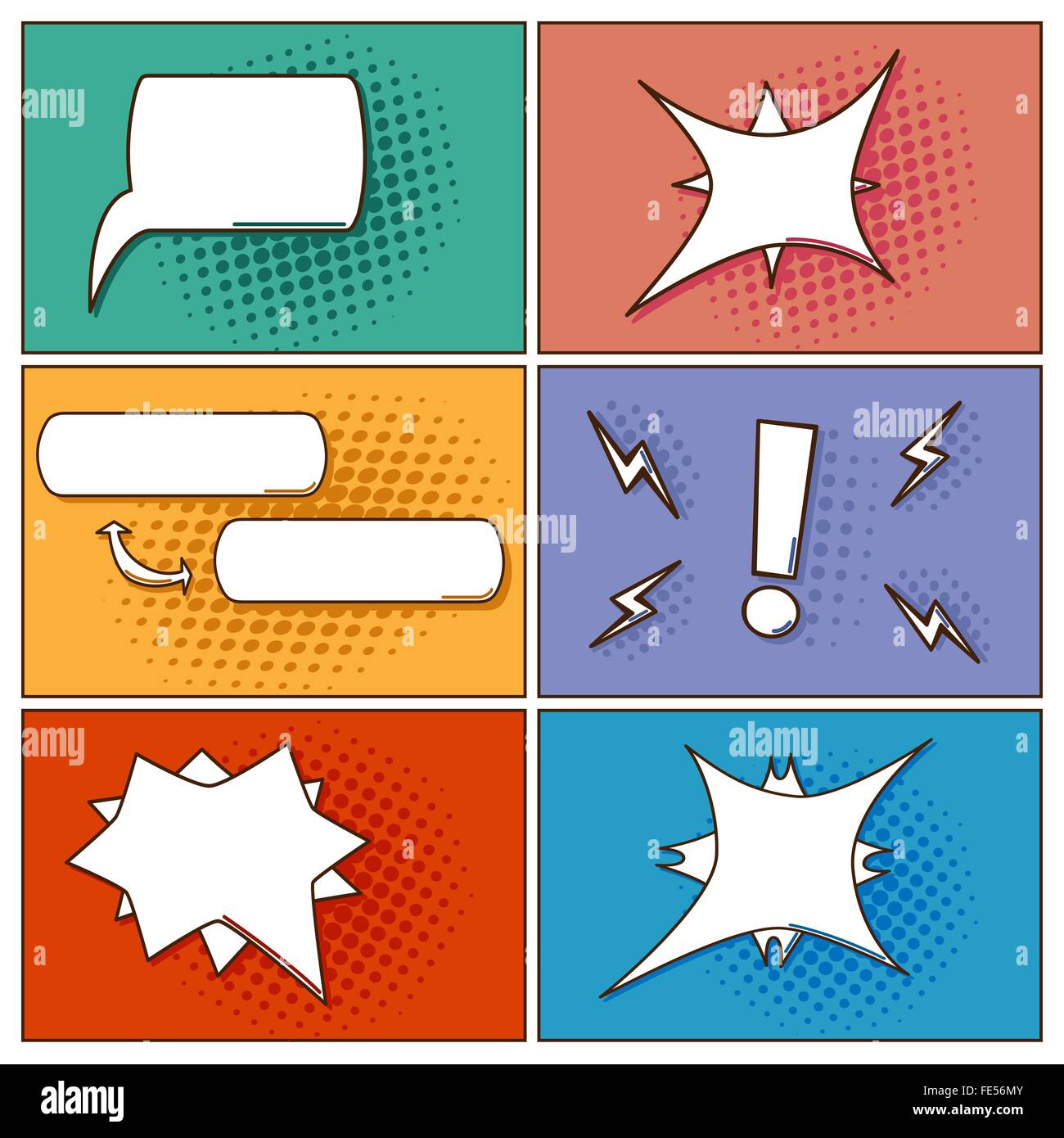 Colored pop art speech bubbles set on different colored backgrounds ...