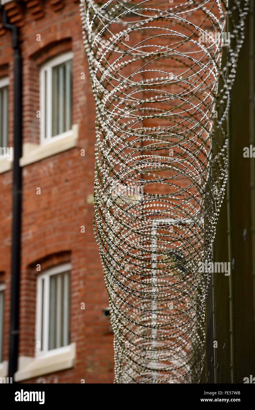 HMP Dorchester Prison, barbed wire fence, Dorset, Britain, UK Stock ...