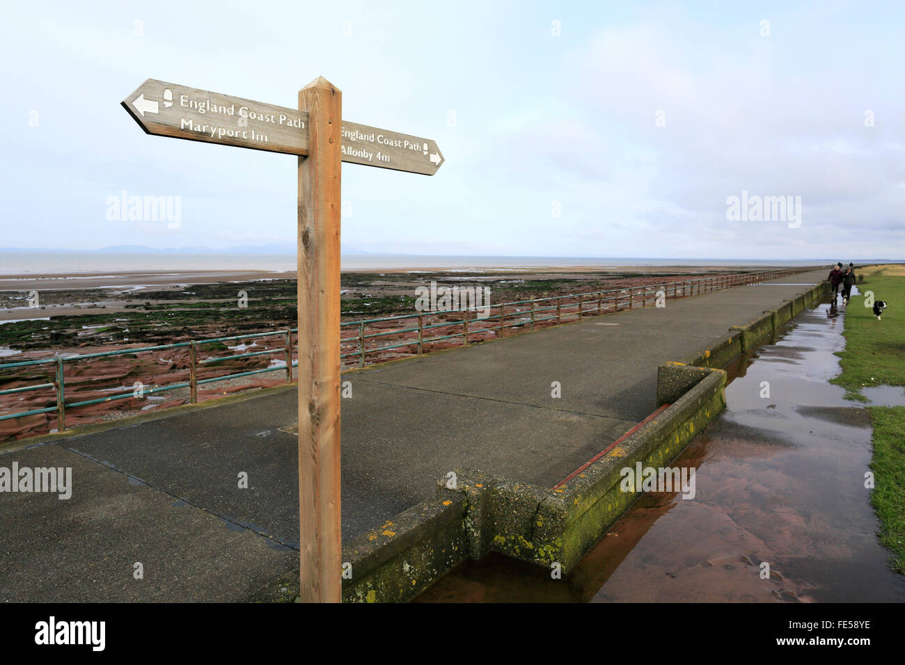 England Coast path public footpath sign, Cumbria Coastal Way, Maryport ...