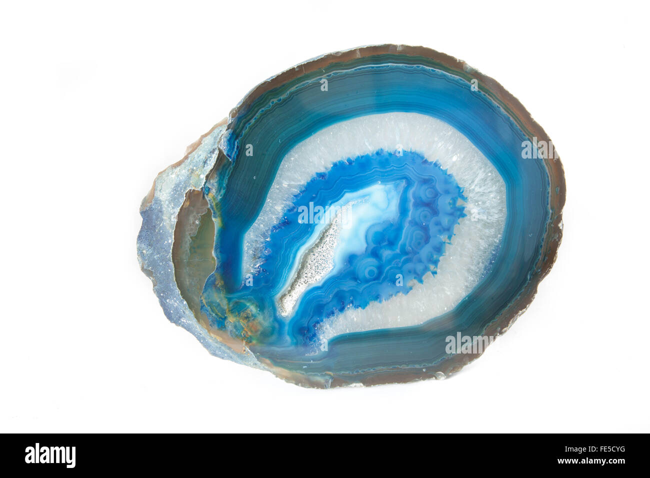 Section of a white and blue geode in white background Stock Photo - Alamy