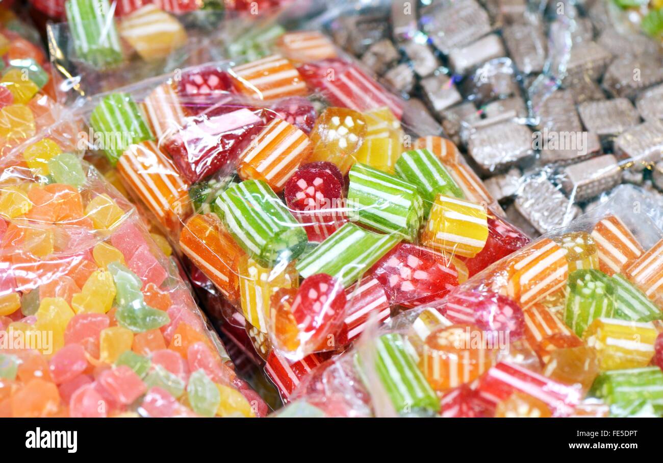 Mixed colorful caramels Stock Photo - Alamy