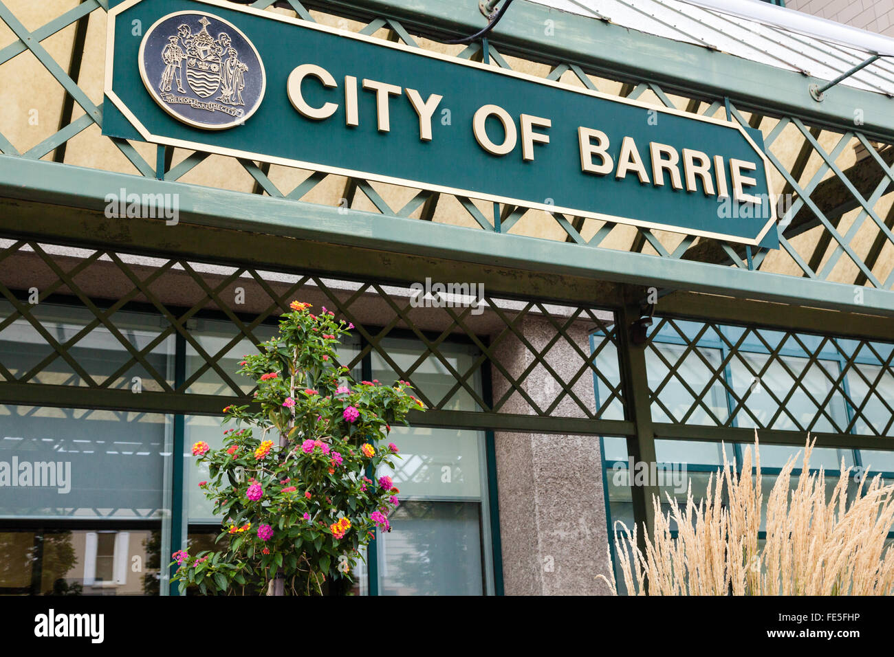 Sign on the front of the city hall in Barrie, Ontario Stock Photo - Alamy