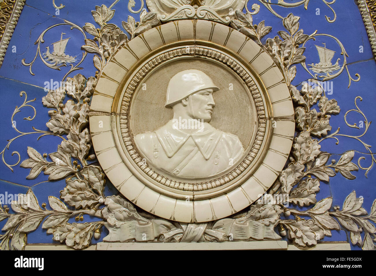 Blue majolica panel depicting Red Army tank commander at Taganskaya ...