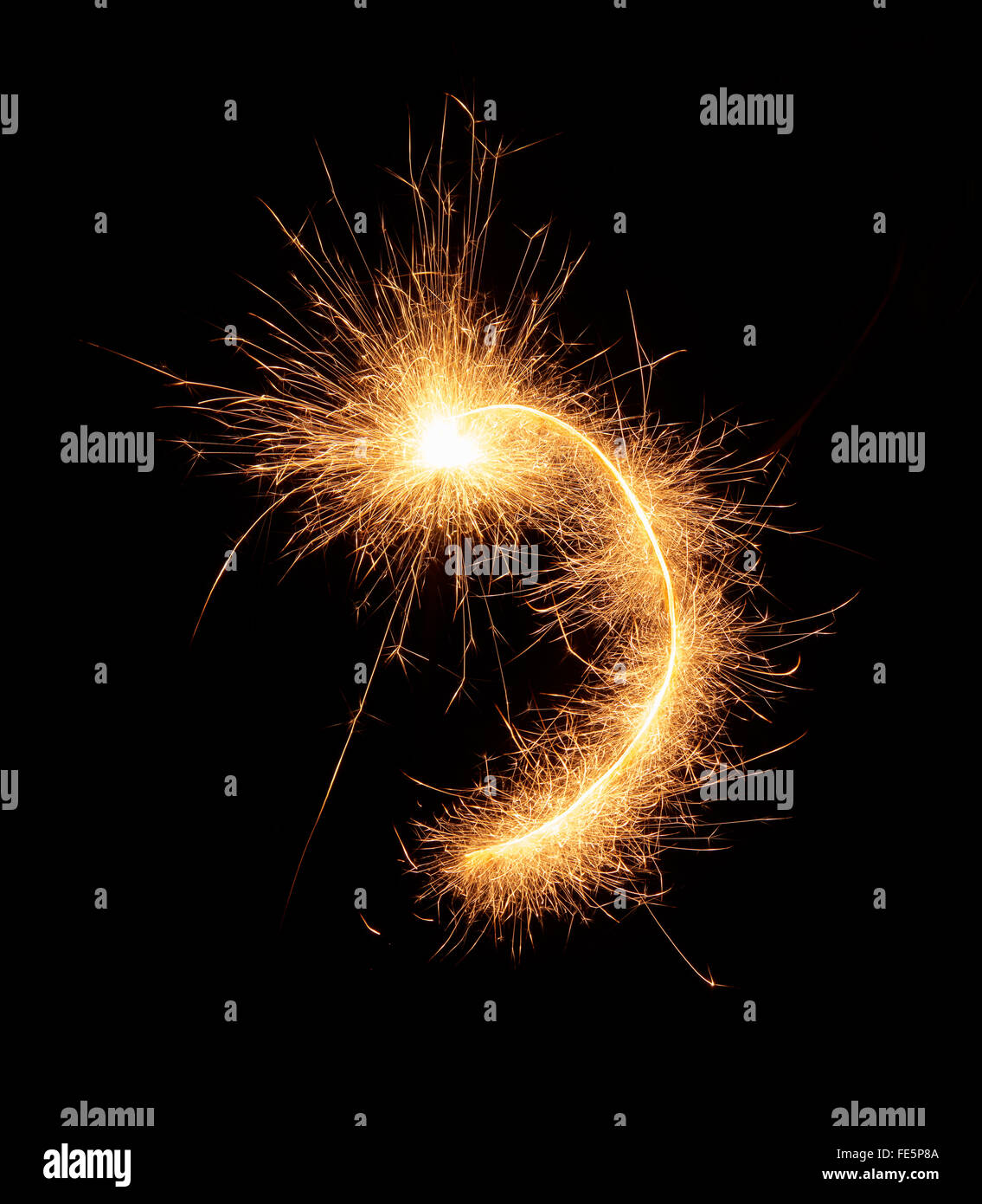 Comma symbol drawn with bengali sparkles isolated on black background ...