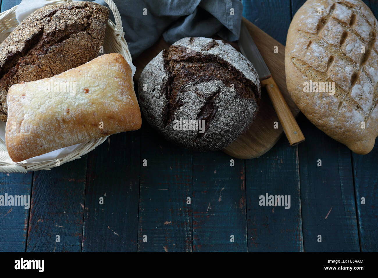 set of fresh loaf breads, food top view Stock Photo - Alamy