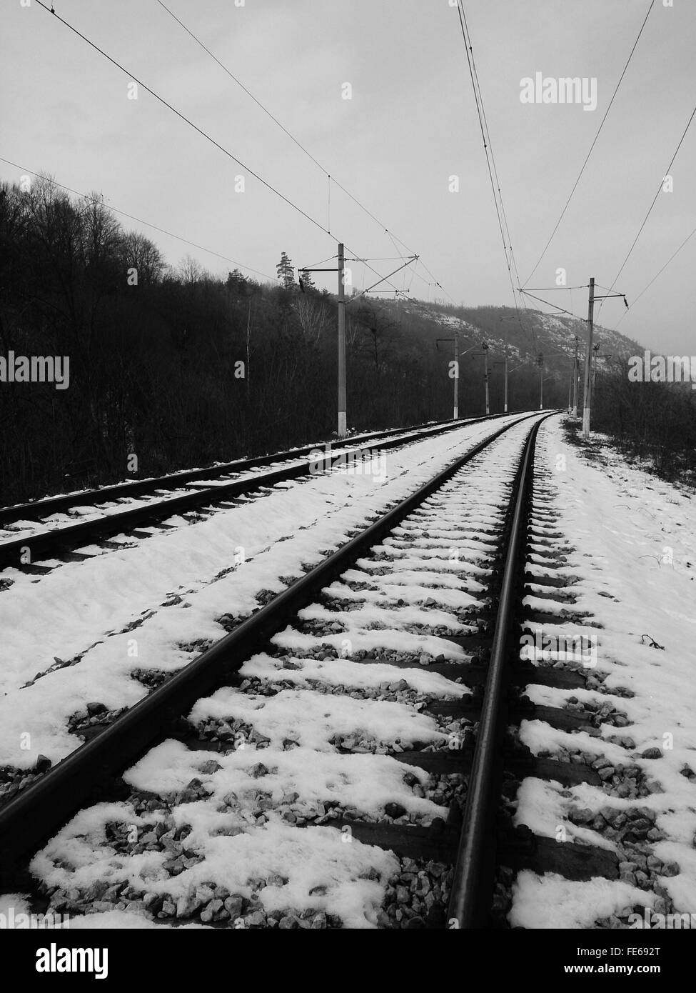 Straight railway track snow hi-res stock photography and images - Alamy