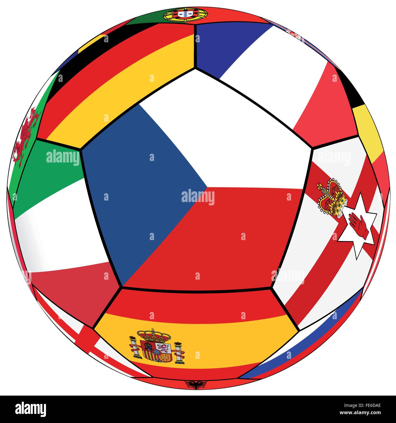 Soccer ball on a white background with flags of European countries ...