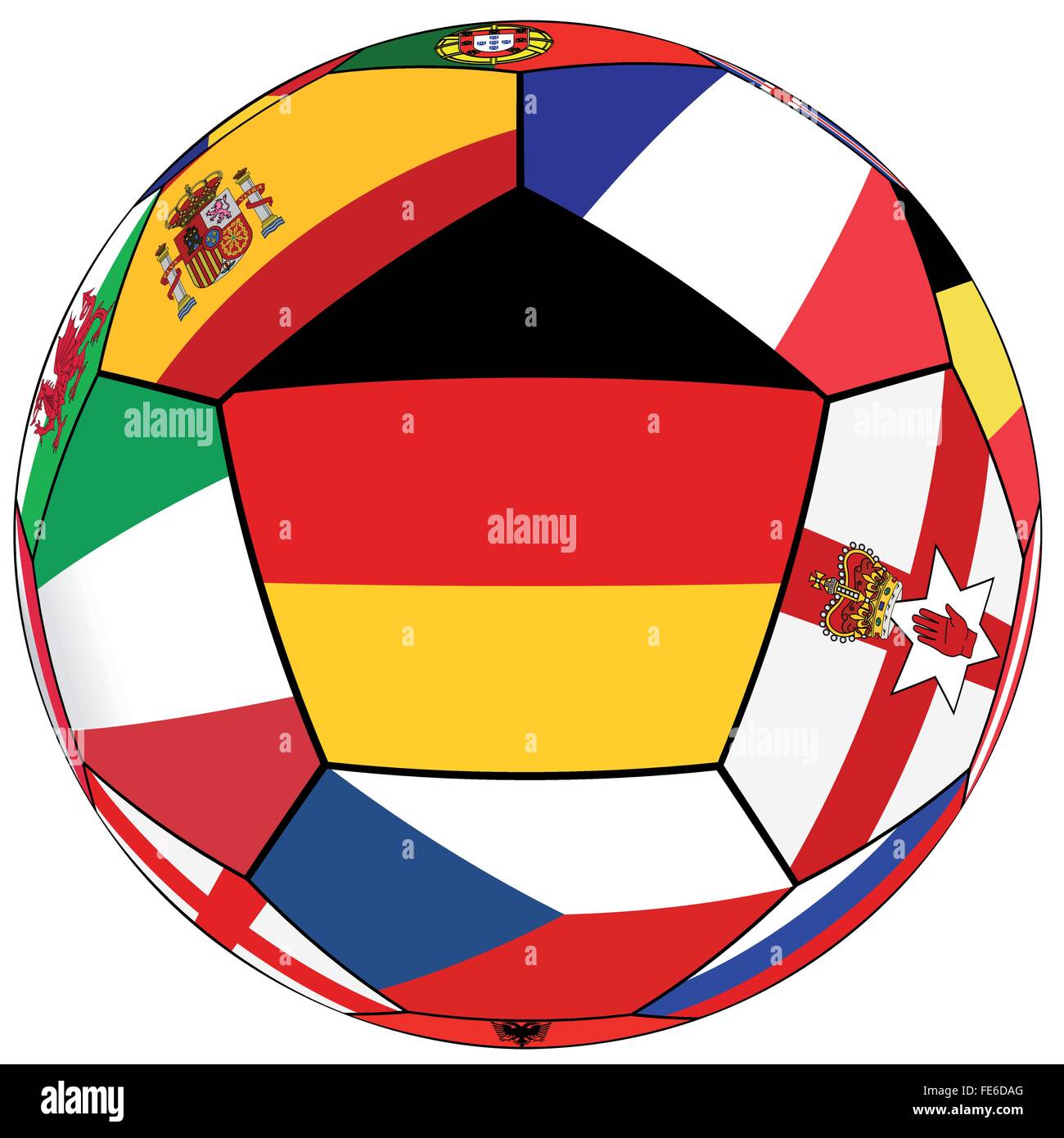 Soccer ball on a white background with flags of European countries ...