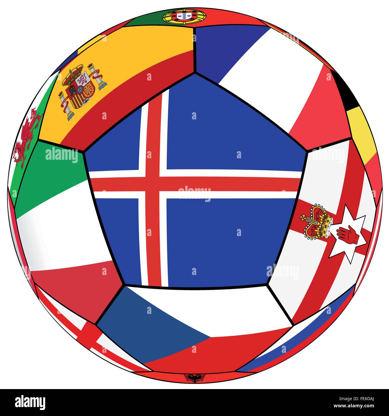 Soccer ball on a white background with flags of European countries ...