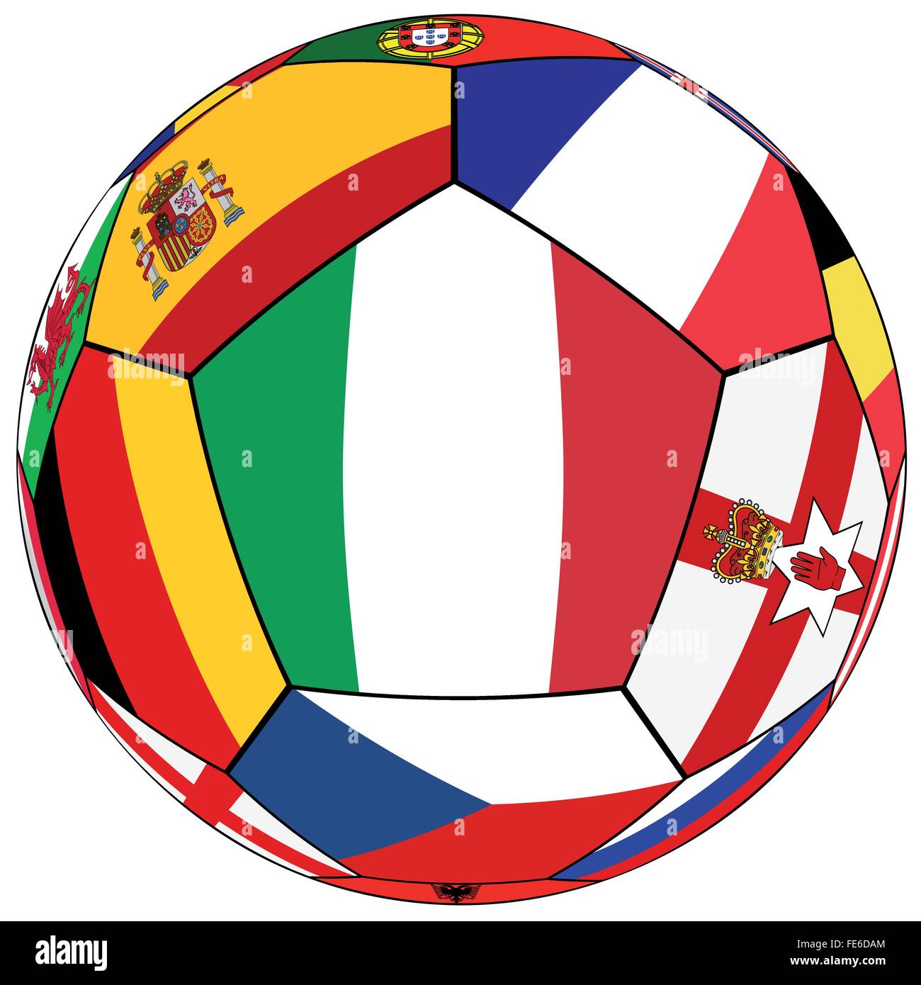Soccer ball on a white background with flags of European countries ...