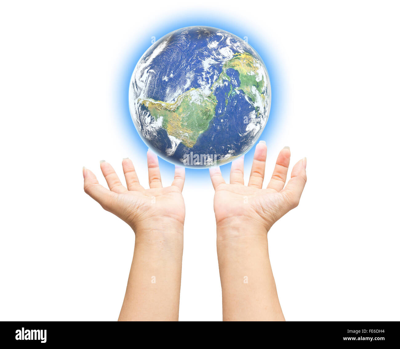 earth in hands on a white background. Elements of this image furnished ...