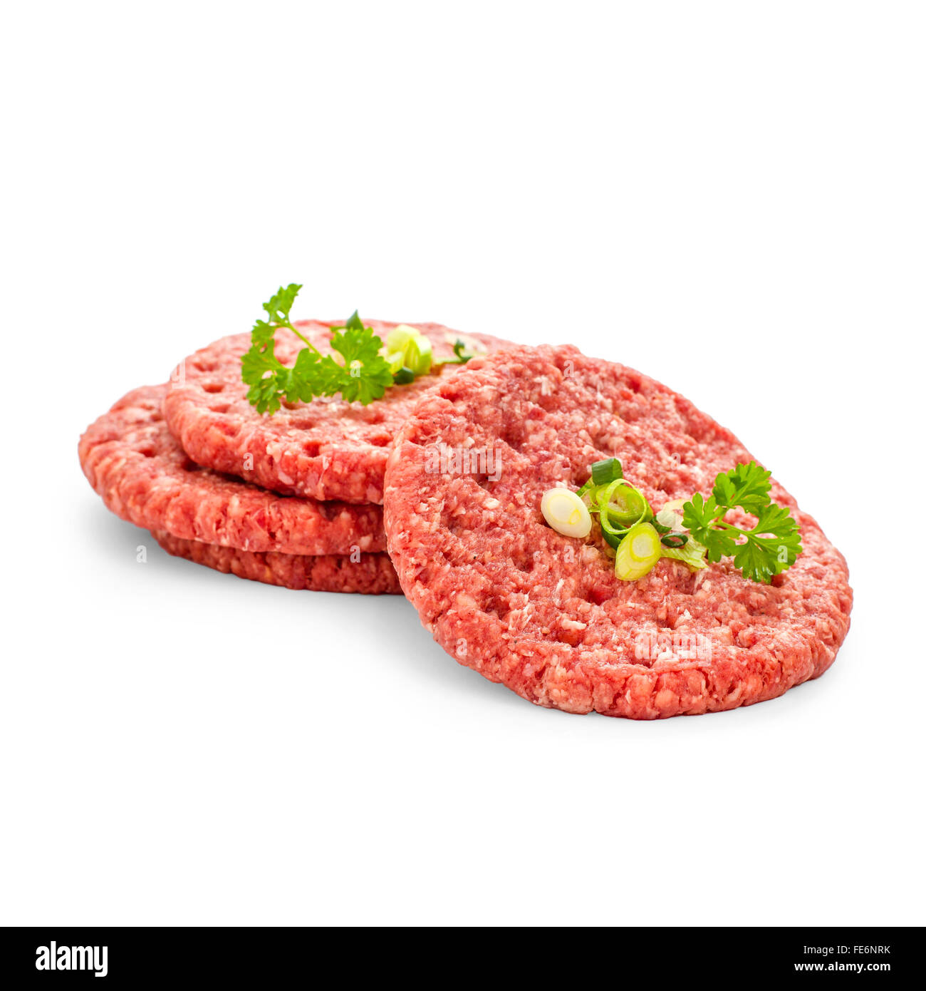 Four fresh hamburger slices on white isolated, close up Stock Photo - Alamy