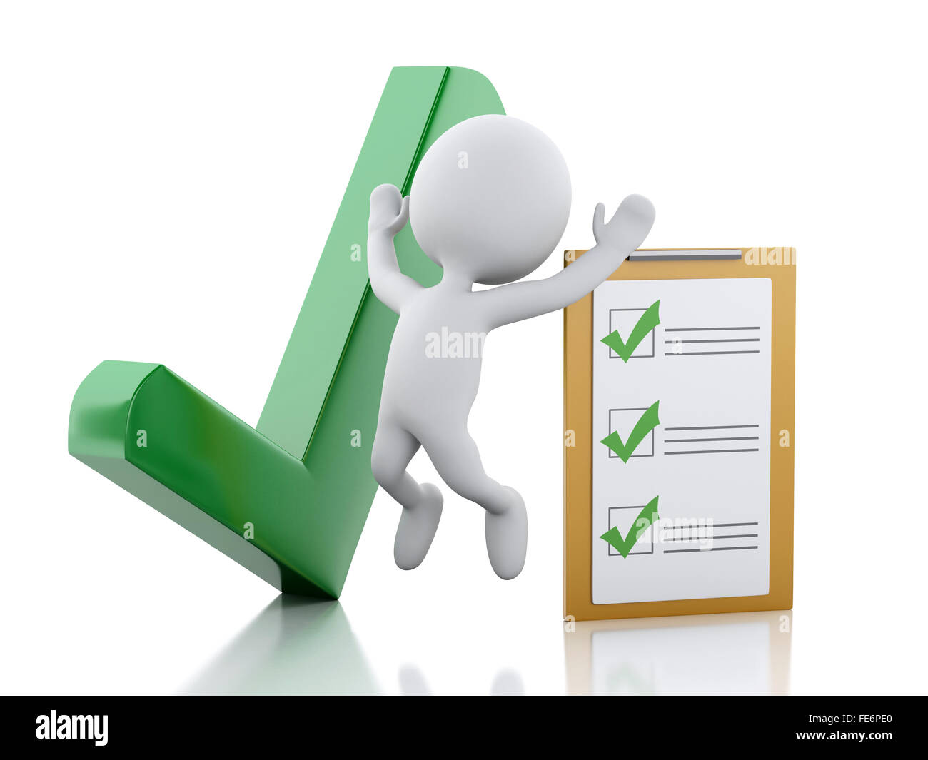 3d renderer illustration. White people with clipboard checklist ...