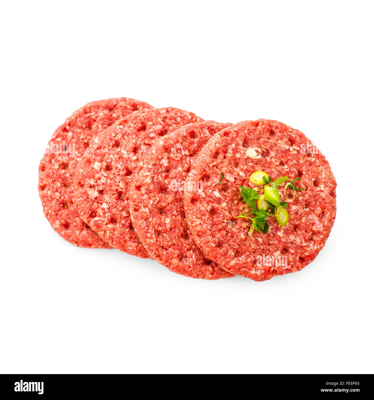 Four fresh hamburger slices on white isolated, top view Stock Photo - Alamy