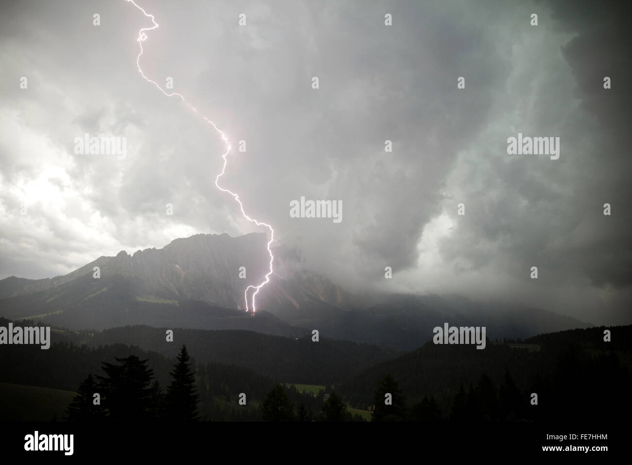 Severe weather, thunderstorm, lighting strike, Latemar, South Tyrol ...