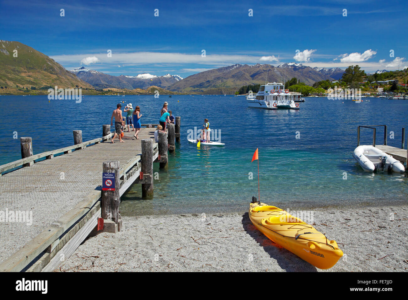 Lake Wanaka waterfront in summer, Wanaka, Otago, South Island, New ...