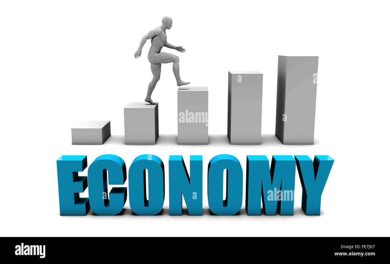 Economy 3D Concept in Blue with Bar Chart Graph Stock Photo - Alamy