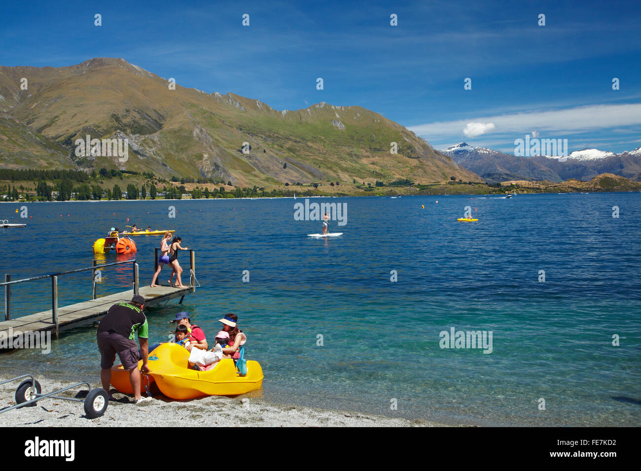 Lake Wanaka waterfront in summer, Wanaka, Otago, South Island, New ...