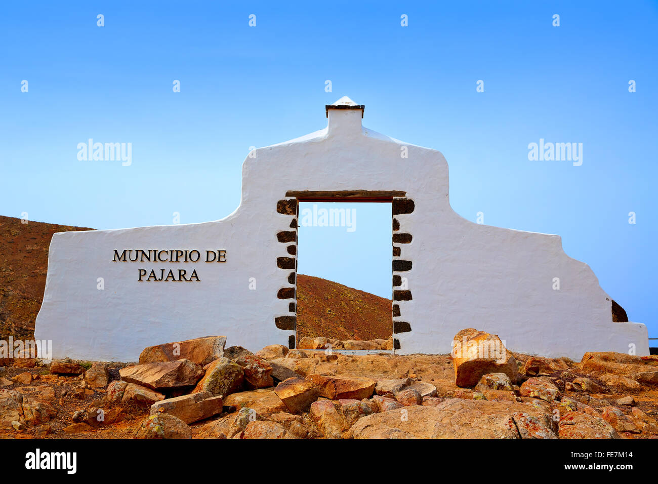 Pajara welcome monument sign Fuerteventura at Canary Islands Stock ...