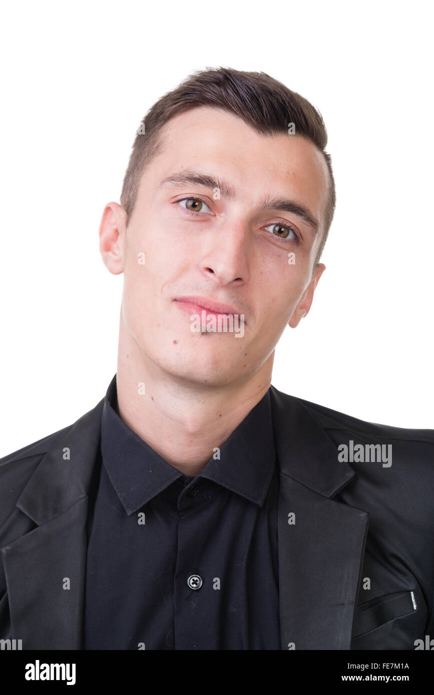 Portrait of young happy smiling business man, isolated over white Stock ...