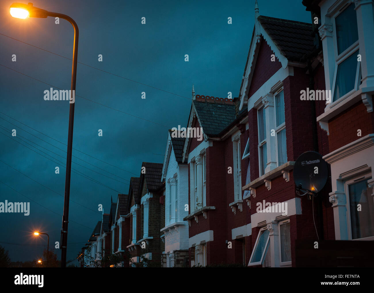 Terraced Houses, evening, off Green Lanes, Harringay, North London ...