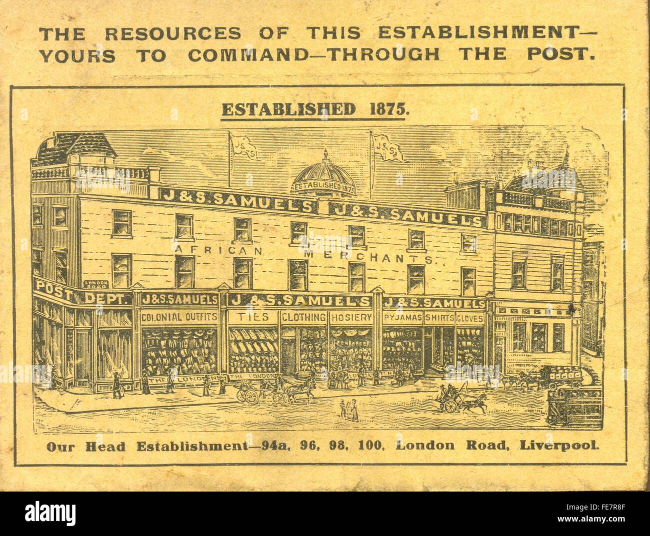 Advertising leaflet for J & S Samuels, Liverpool Stock Photo - Alamy