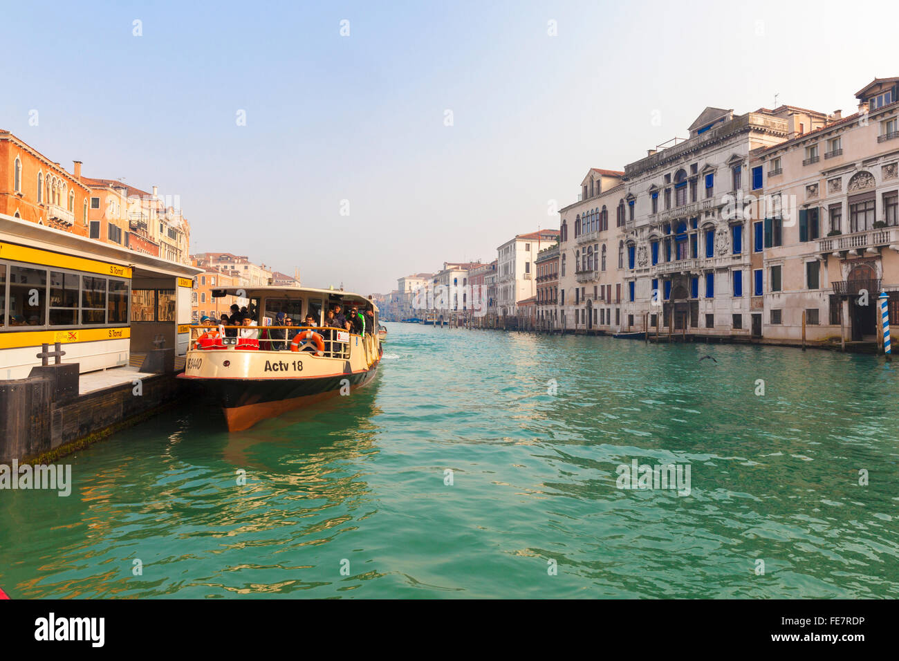 Venice public transport ferry the 'Vaporetto' sailing up the Grand ...